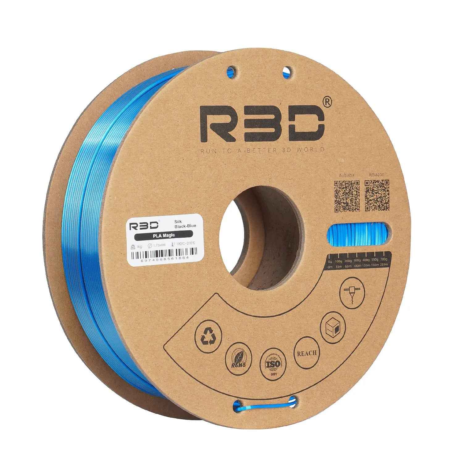 Black/Blue - R Dual Colour Silk PLA Magic Filament - 1.75mm, 1kg