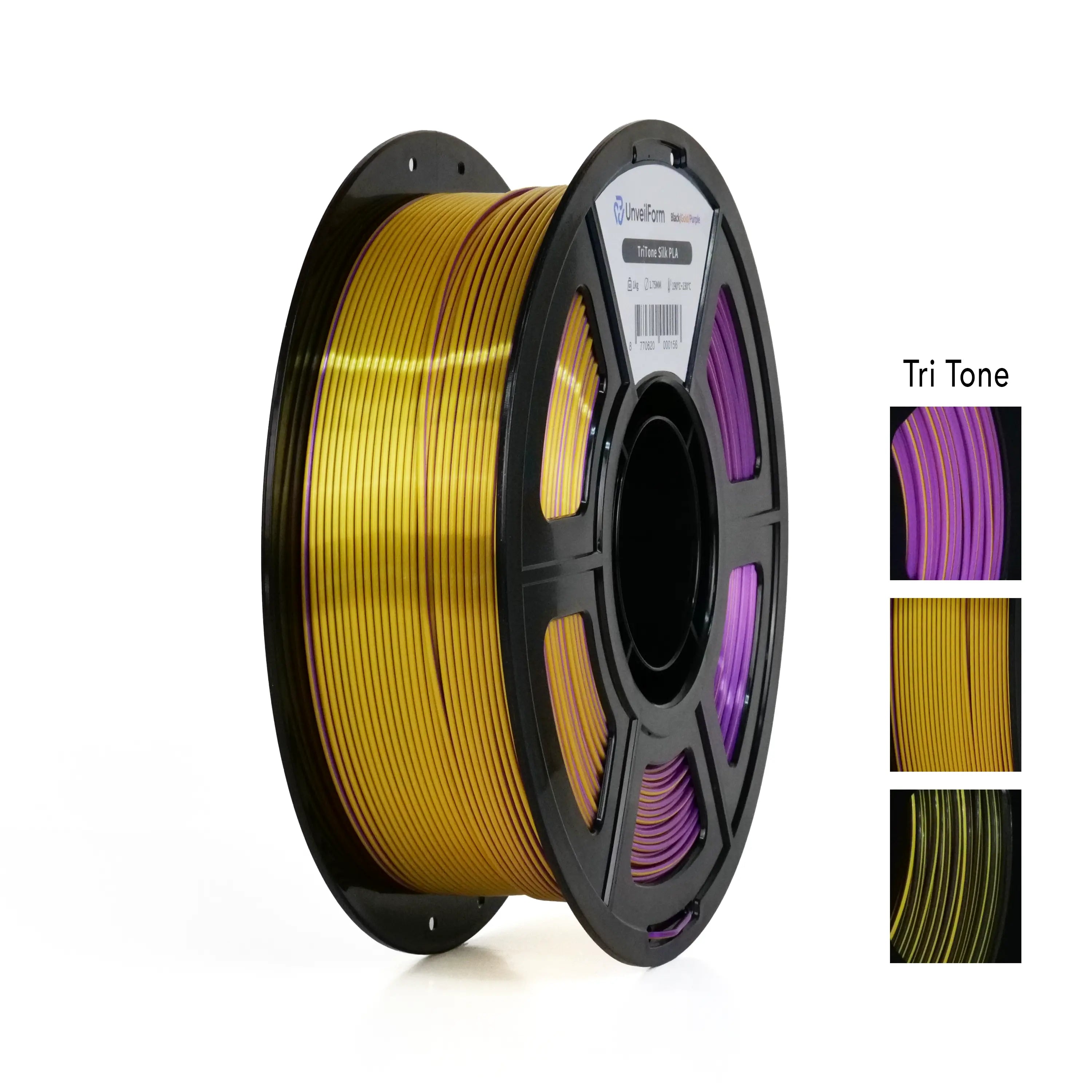 Black/Gold/Purple - Unveil Form TriTone Silk PLA - 1.75mm, 1kg - 3D