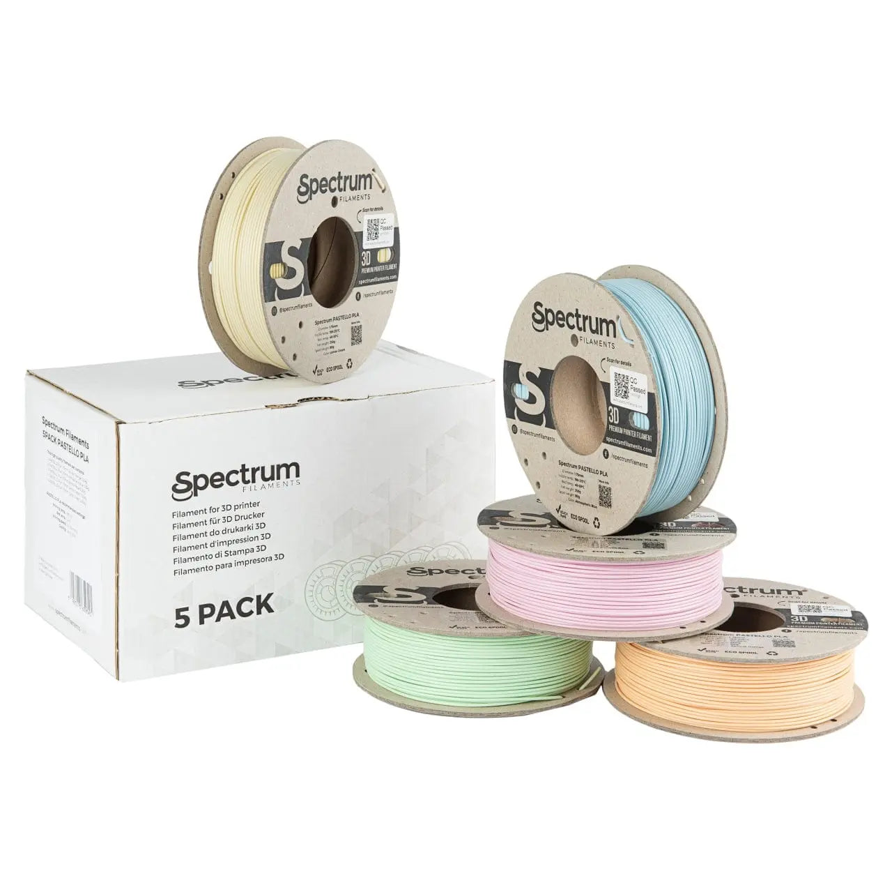 PLA Pastello Multi Pack - Spectrum PLA Pastello Filament - 1.75mm, 5x