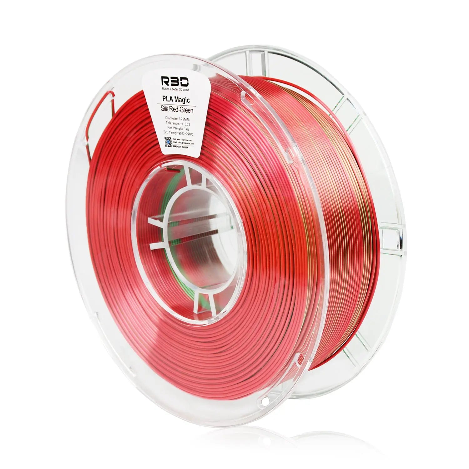 Red/Green - R3D Dual Colour Silk PLA Magic Filament - 1.75mm, 1kg - 3D